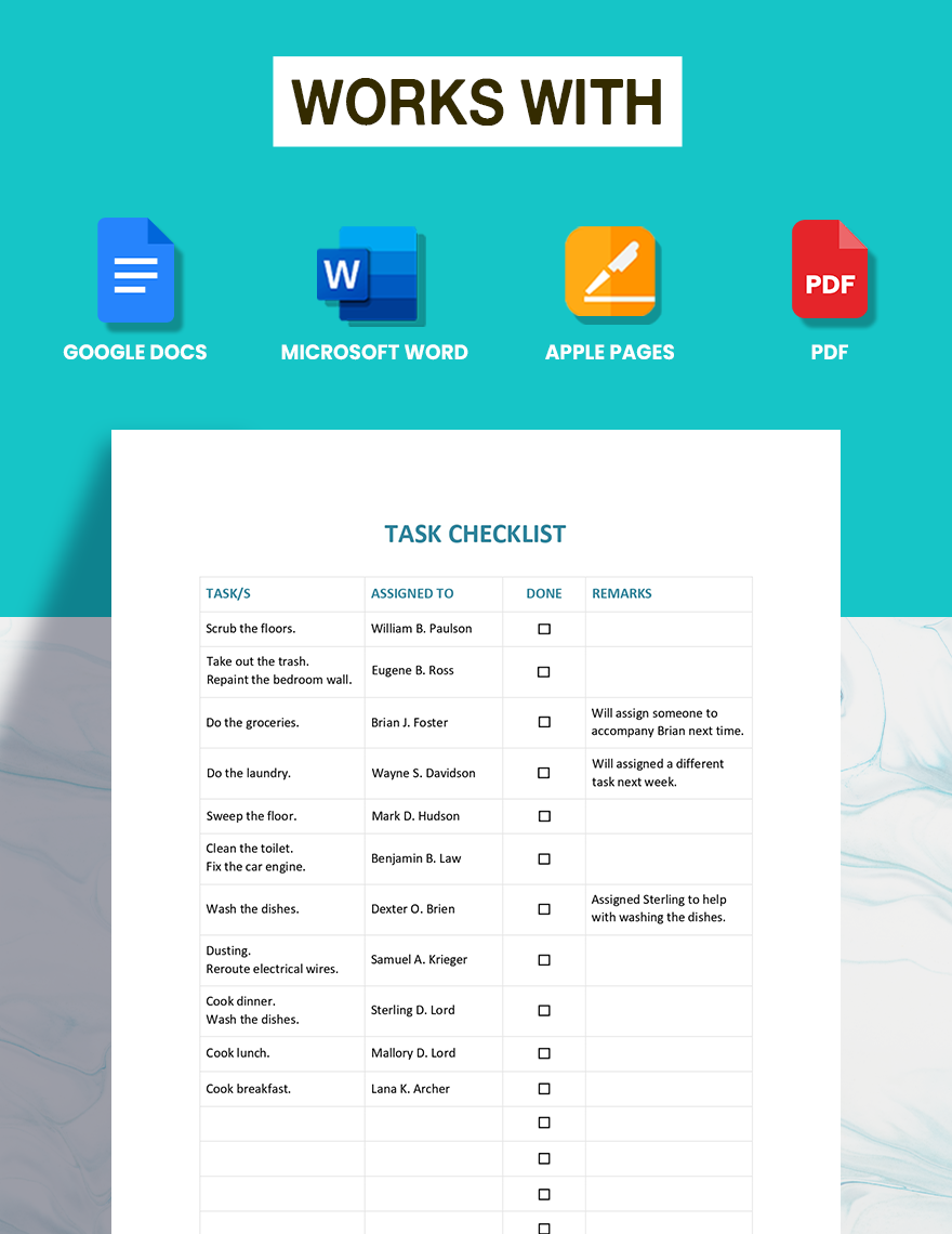 Task Checklist Template - Google Docs, Word, Apple Pages, PDF ...