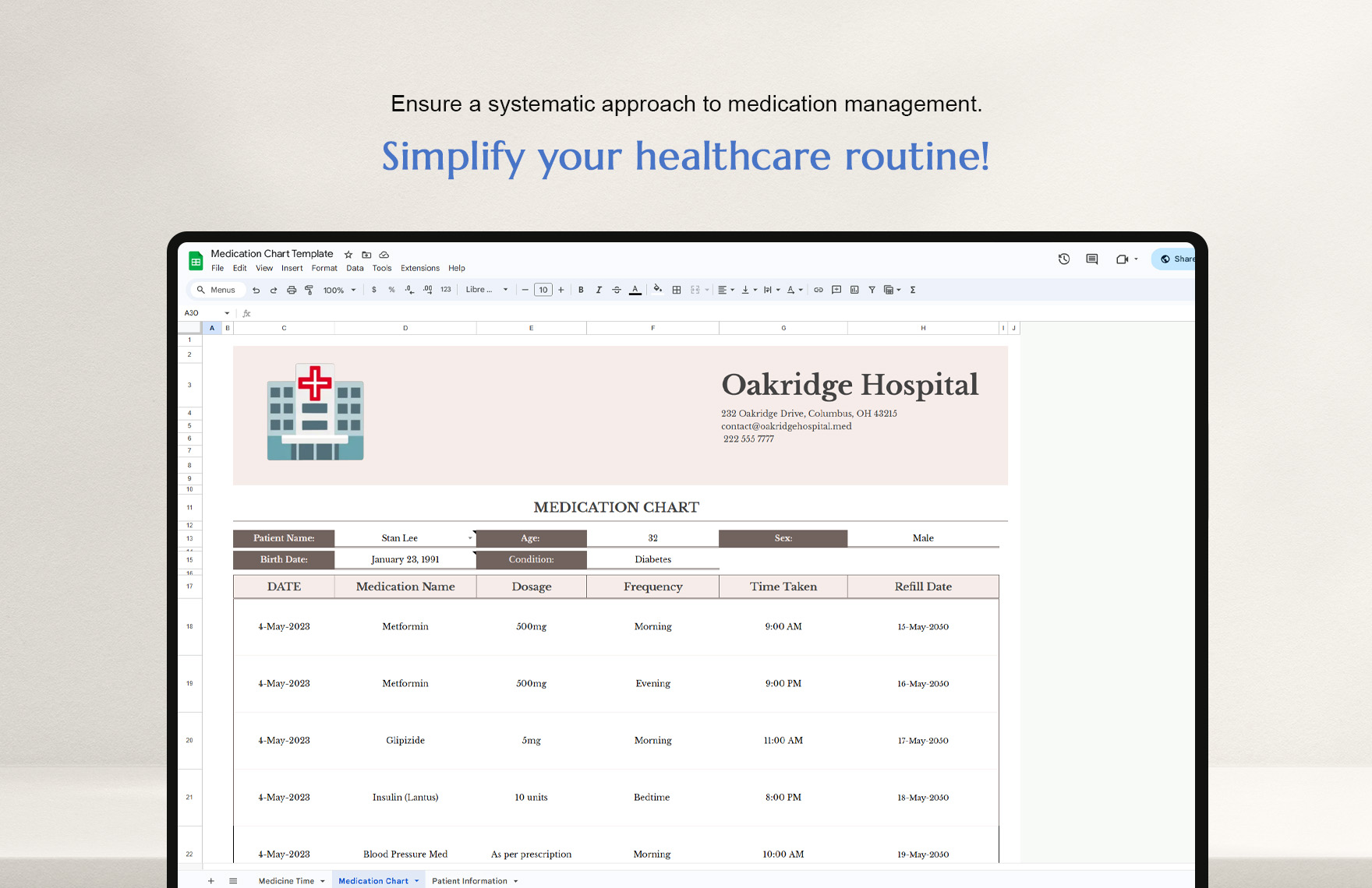 Free Medication Chart Template - Download in Excel, Google Sheets ...