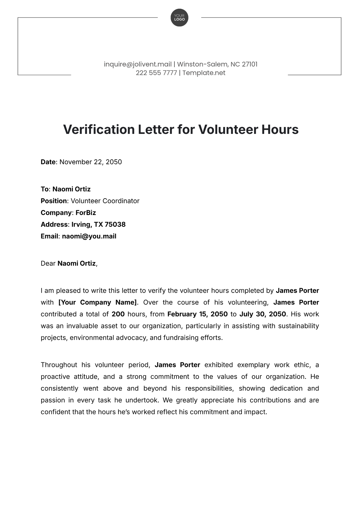 Community Service Hours Verification Letter Template Pdf Infoupdate