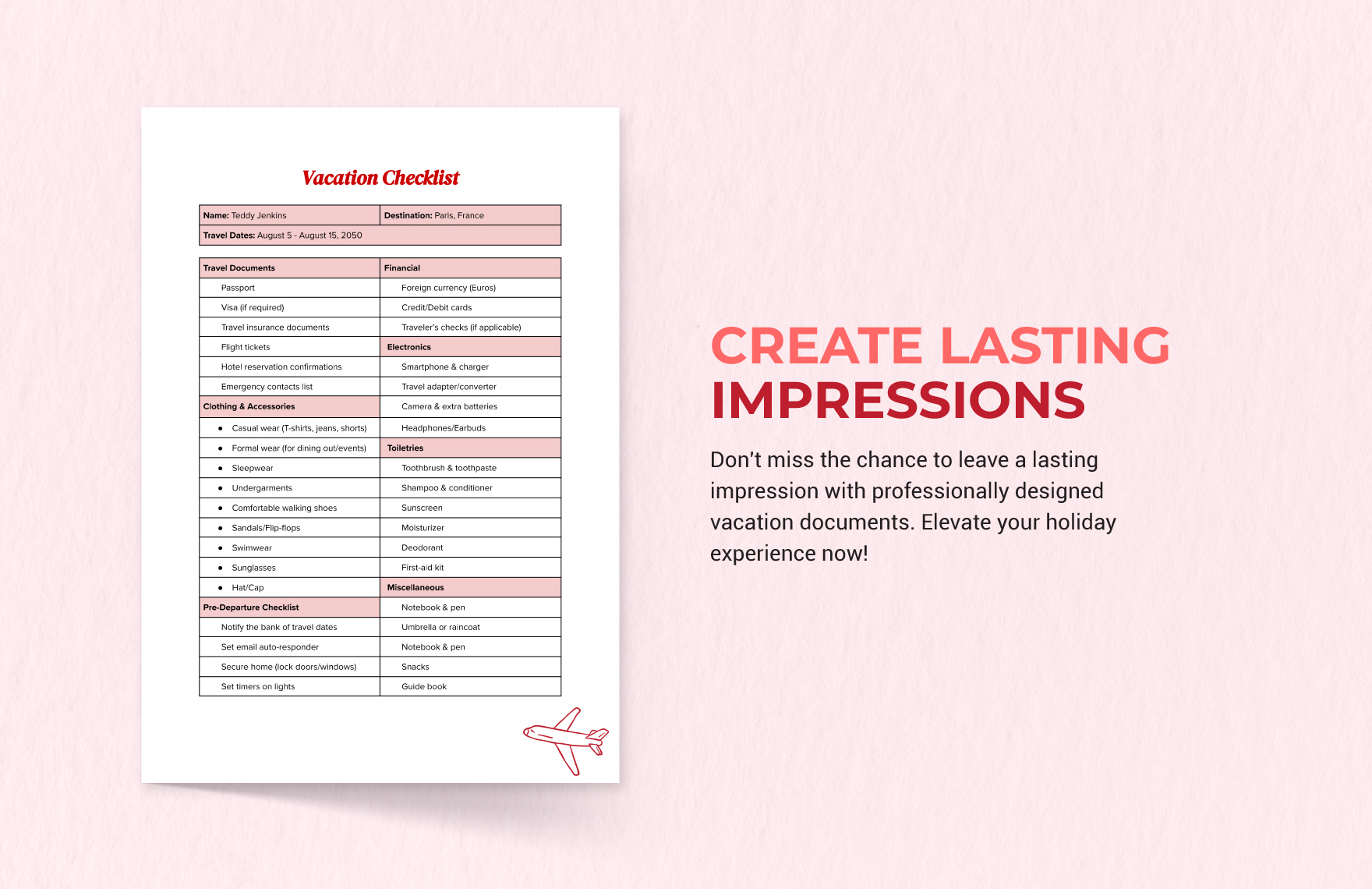 Vacation Checklist Template - Download in Word, Google Docs, PDF, Apple ...