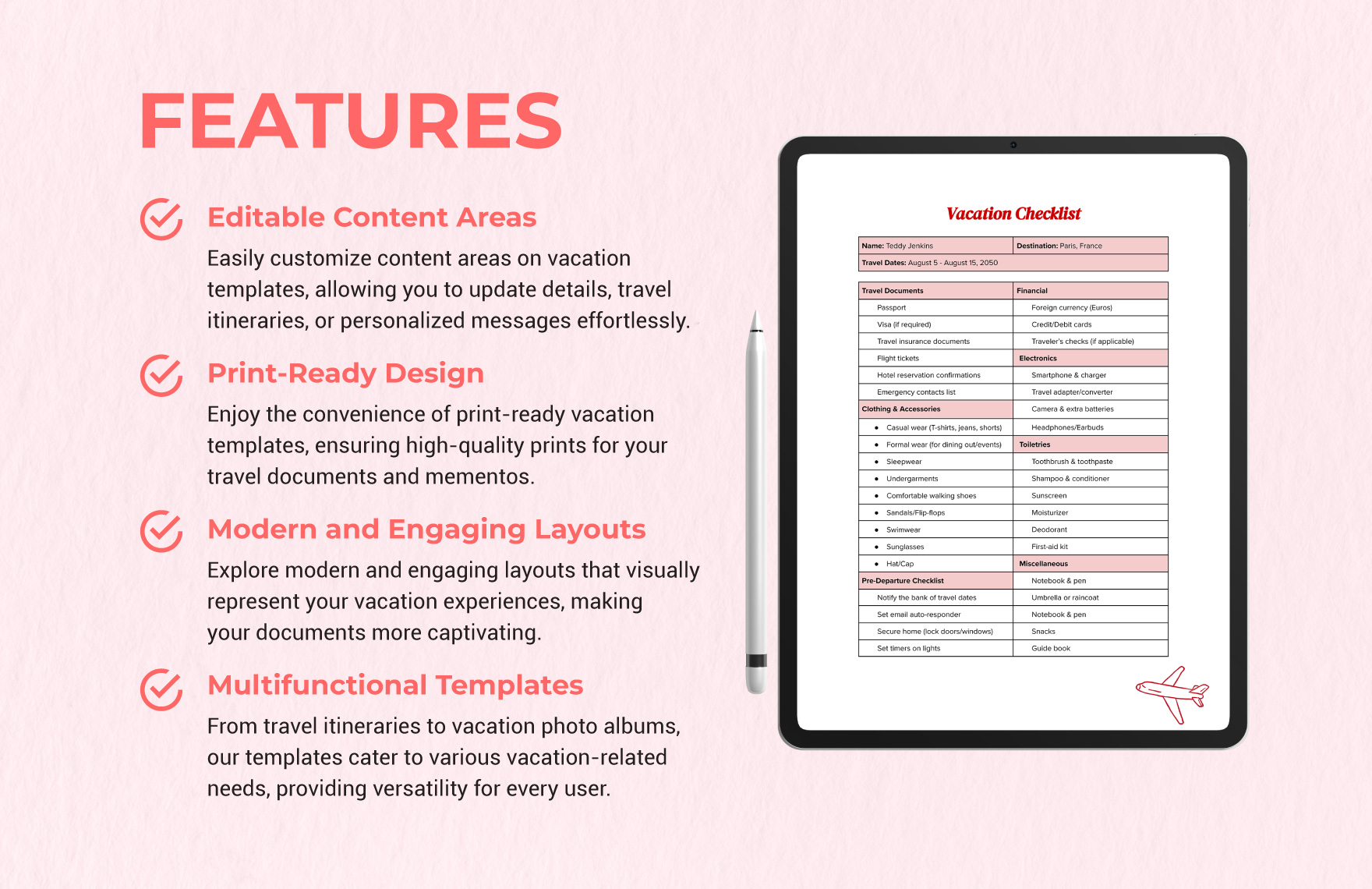 Vacation Checklist Template - Download in Word, Google Docs, PDF, Apple ...