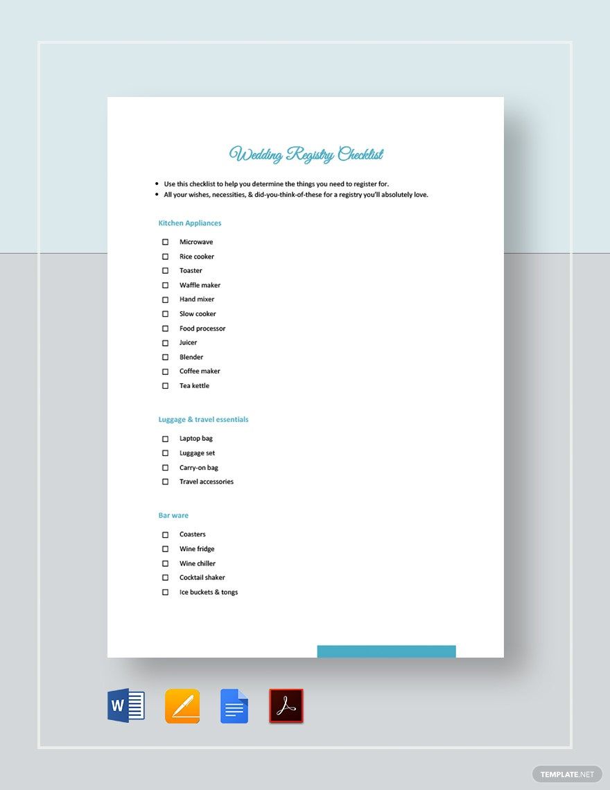 Registry Checklist PDF Templates Free Download Template