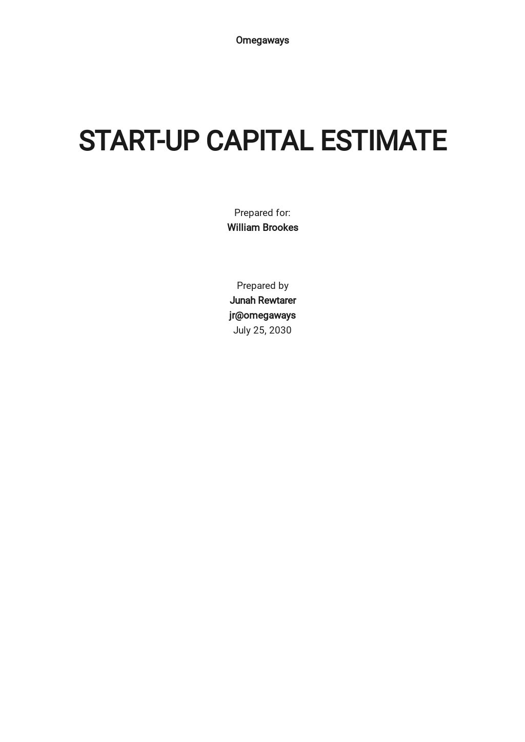 Start-up Capital Estimate Template
