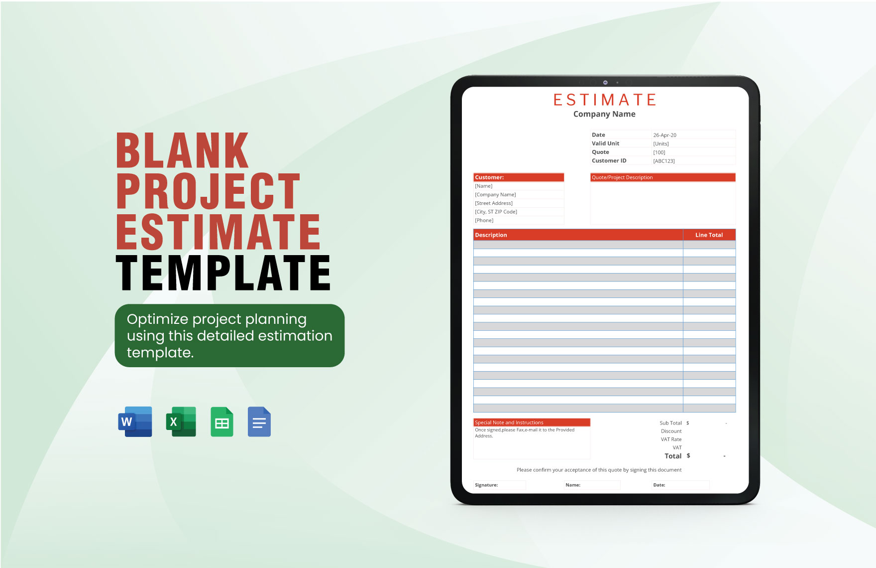 Free Project Estimate Templates Editable And Printable