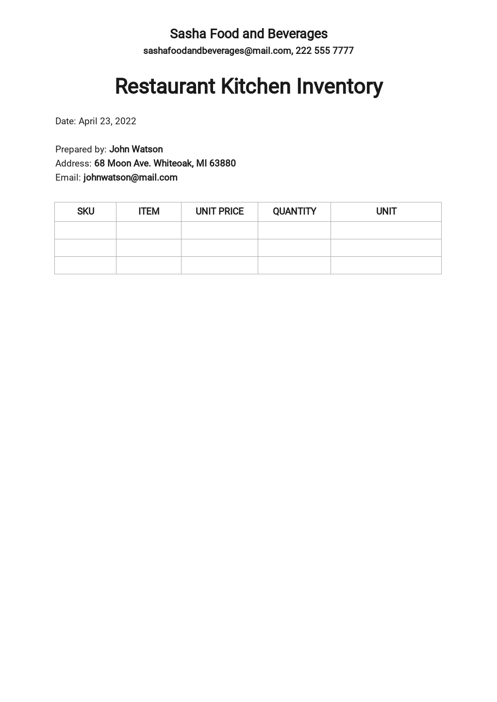 Free Church Inventory Template