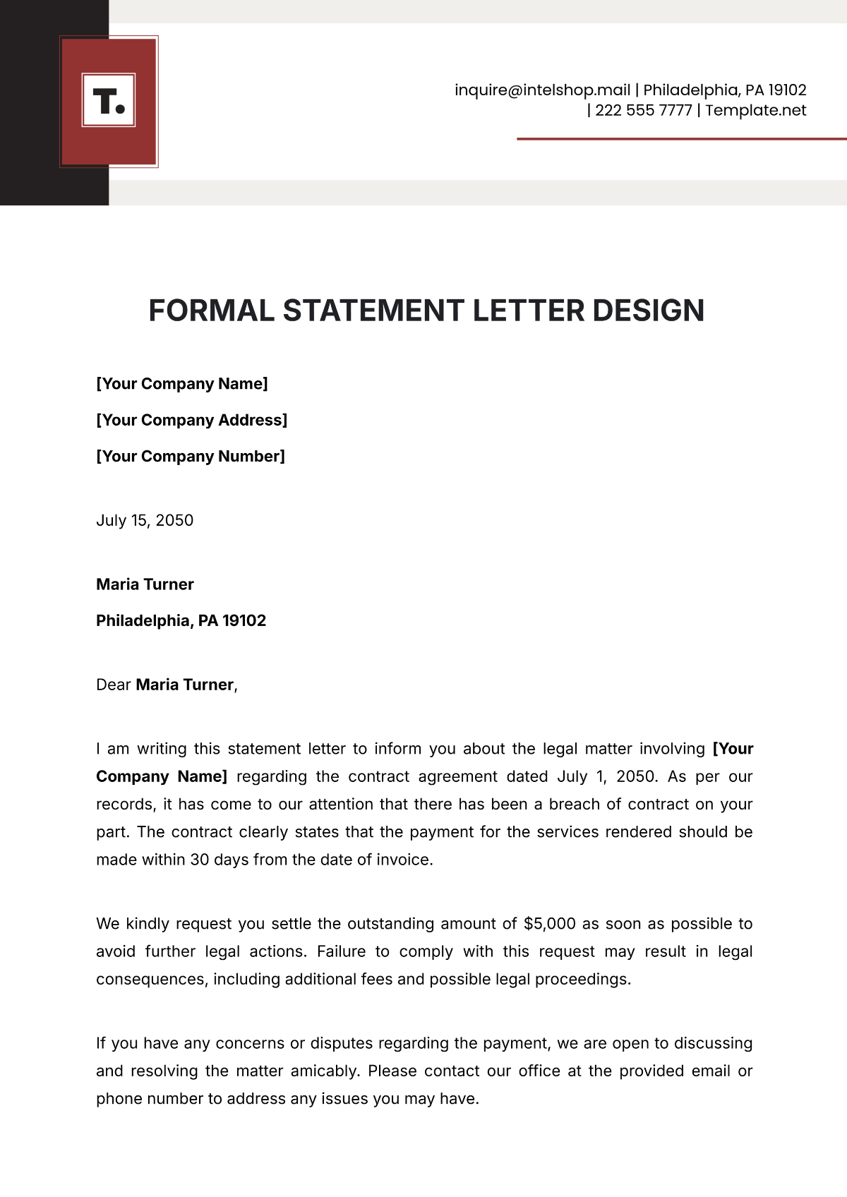 Free Formal Statement Letter Design Template To Edit Online