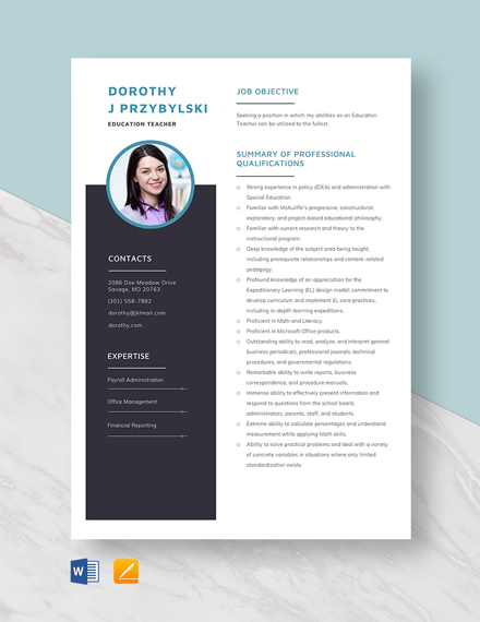21+ Simple Teacher Resumes in PDF | MS Word | Photoshop | Apple pages ...