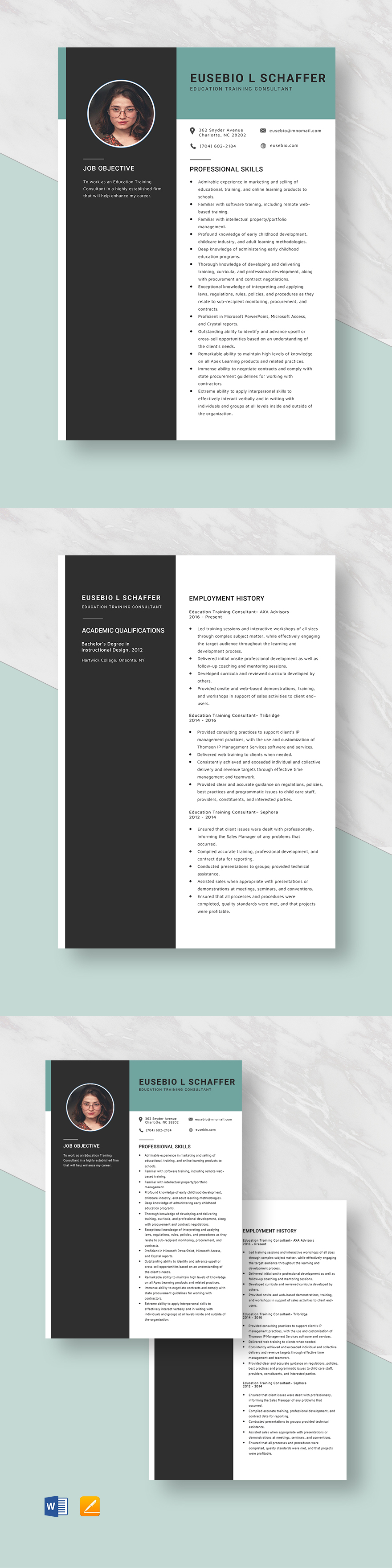 Education Training Consultant Resume Template - Word, Apple Pages ...