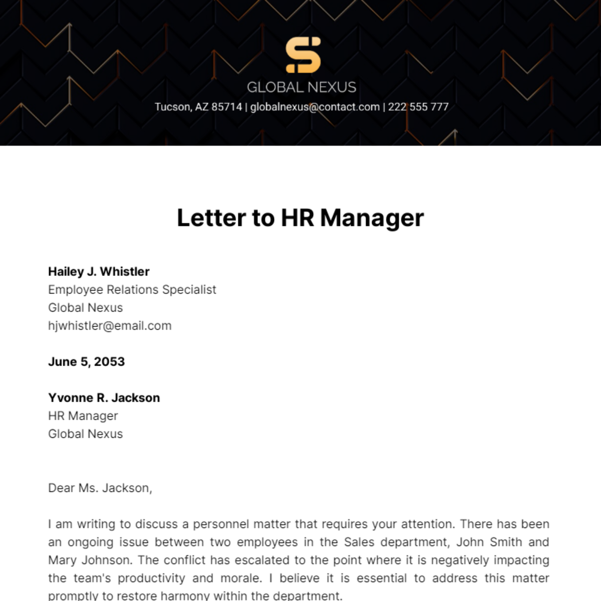 Free Letter to HR Manager - Edit Online & Download | Template.net