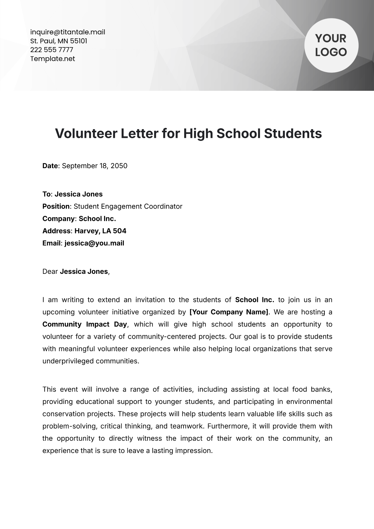 Community Service Letter Sample