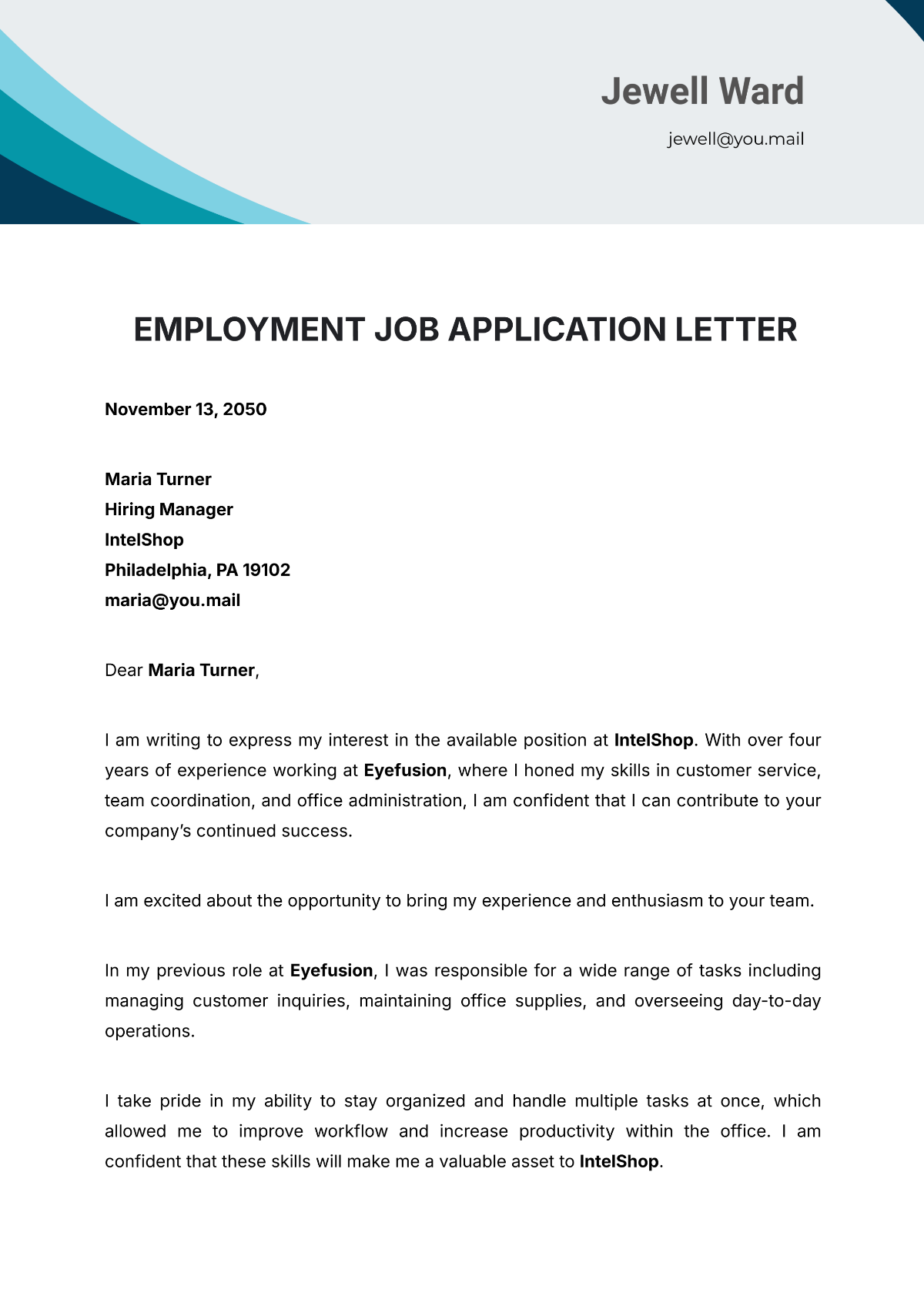 Free Job Application Letter Templates Editable And Printable