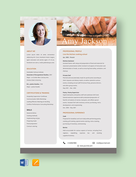 Chef Instructor Resume Template Word Apple Pages Template
