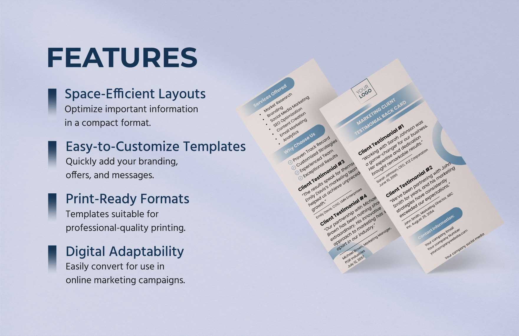 Marketing Client Testimonials Rack Card Template - Download in Word ...