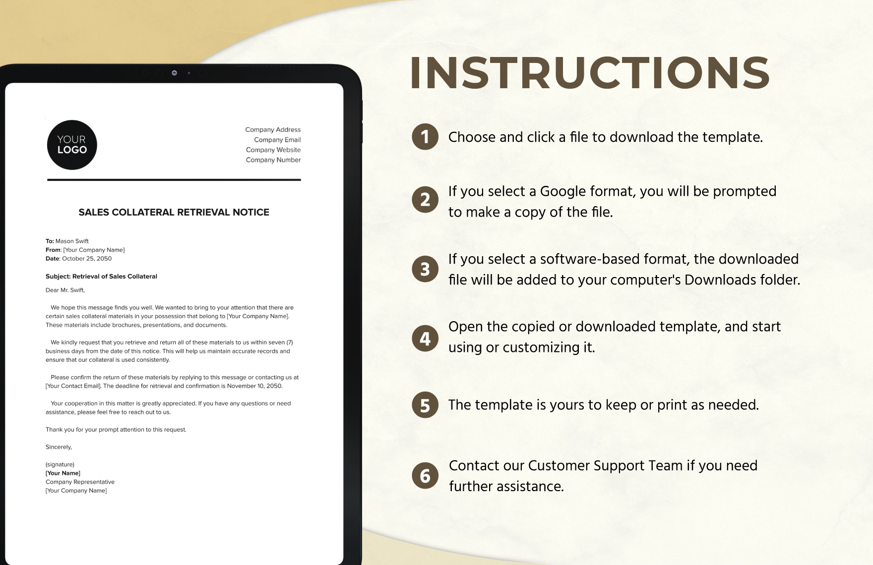 Sales Collateral Retrieval Notice Template In Word PDF Google Docs