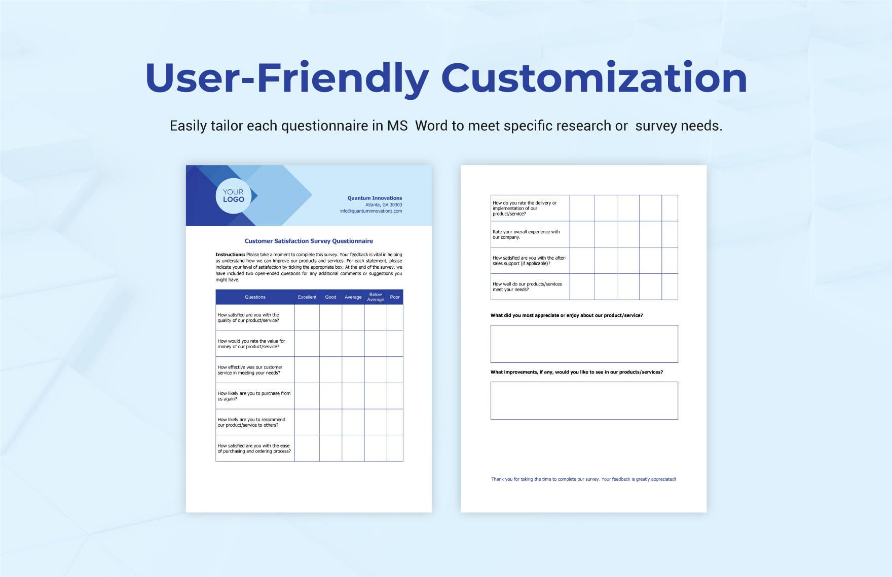 Free Customer Satisfaction Survey Questionnaire Template - Download in ...
