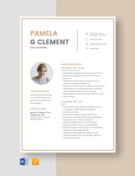 Free Civil Engineer Sample Resume - Download in Word, PSD, Apple Pages ...
