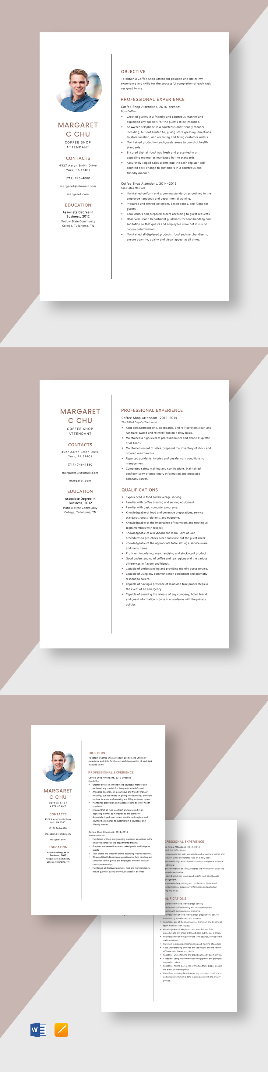 Free Coffee Shop Attendant Resume Template - Word, Apple Pages ...
