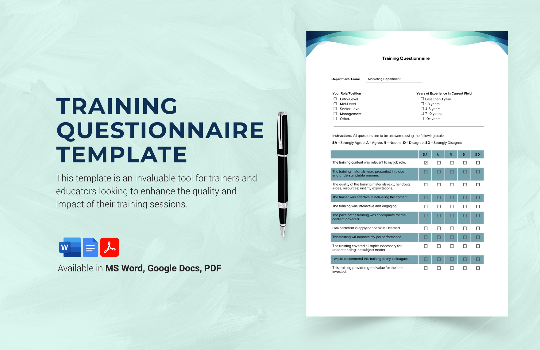 Editable Questionnaire Templates In PDF To Download