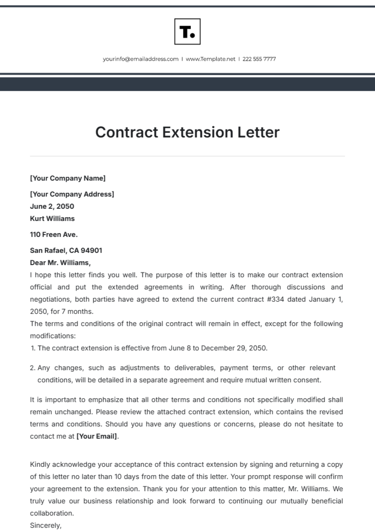 Free Contract Extension Letter Template To Edit Online