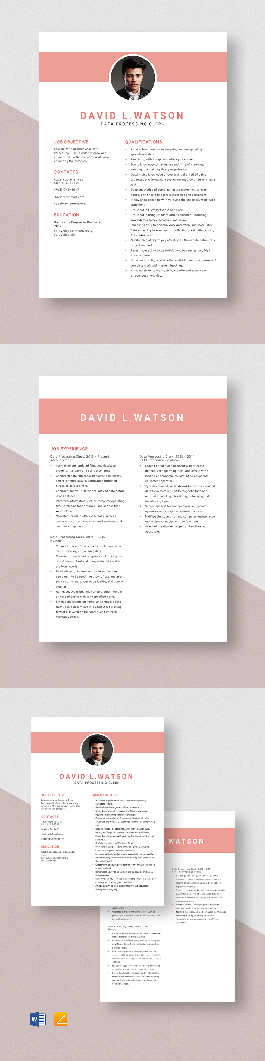 Data Processing Clerk Resume Template - Word, Apple Pages | Template.net