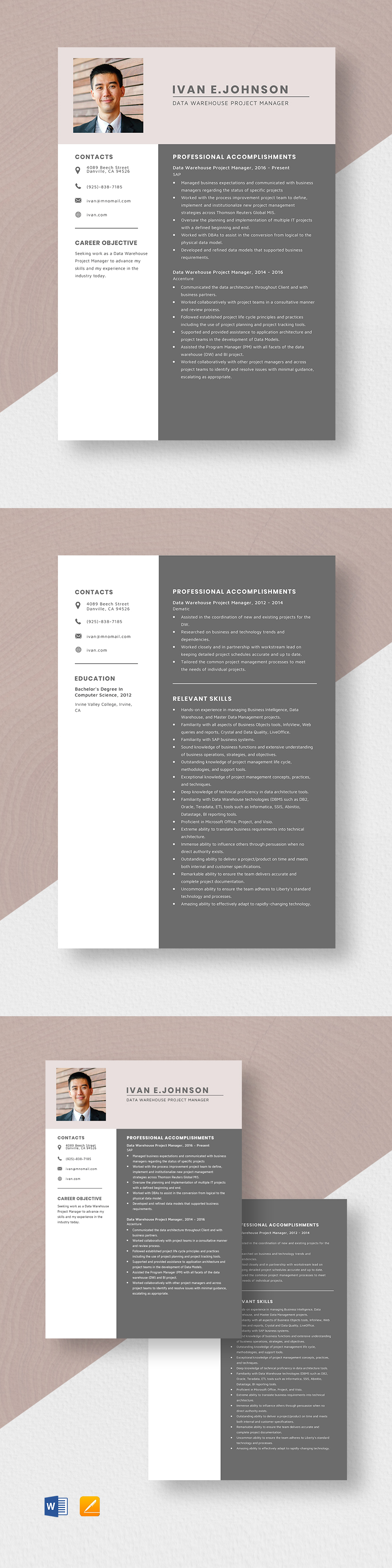 data-warehouse-project-manager-resume-template-word-apple-pages