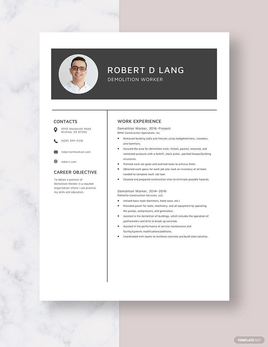 Free Demolition Worker Resume Download In Word Apple Pages 