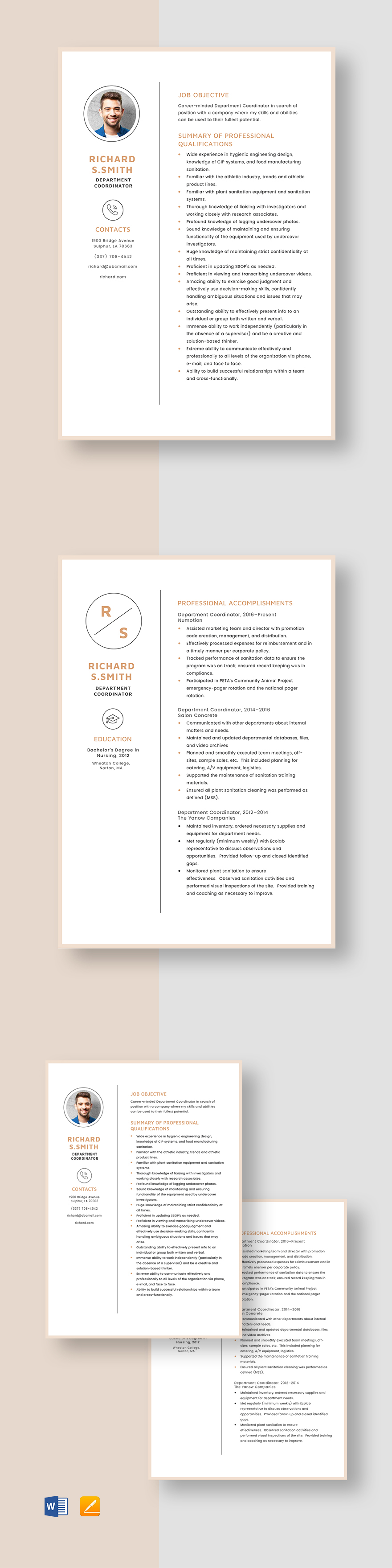Free Department Coordinator Resume Template - Word, Apple Pages ...