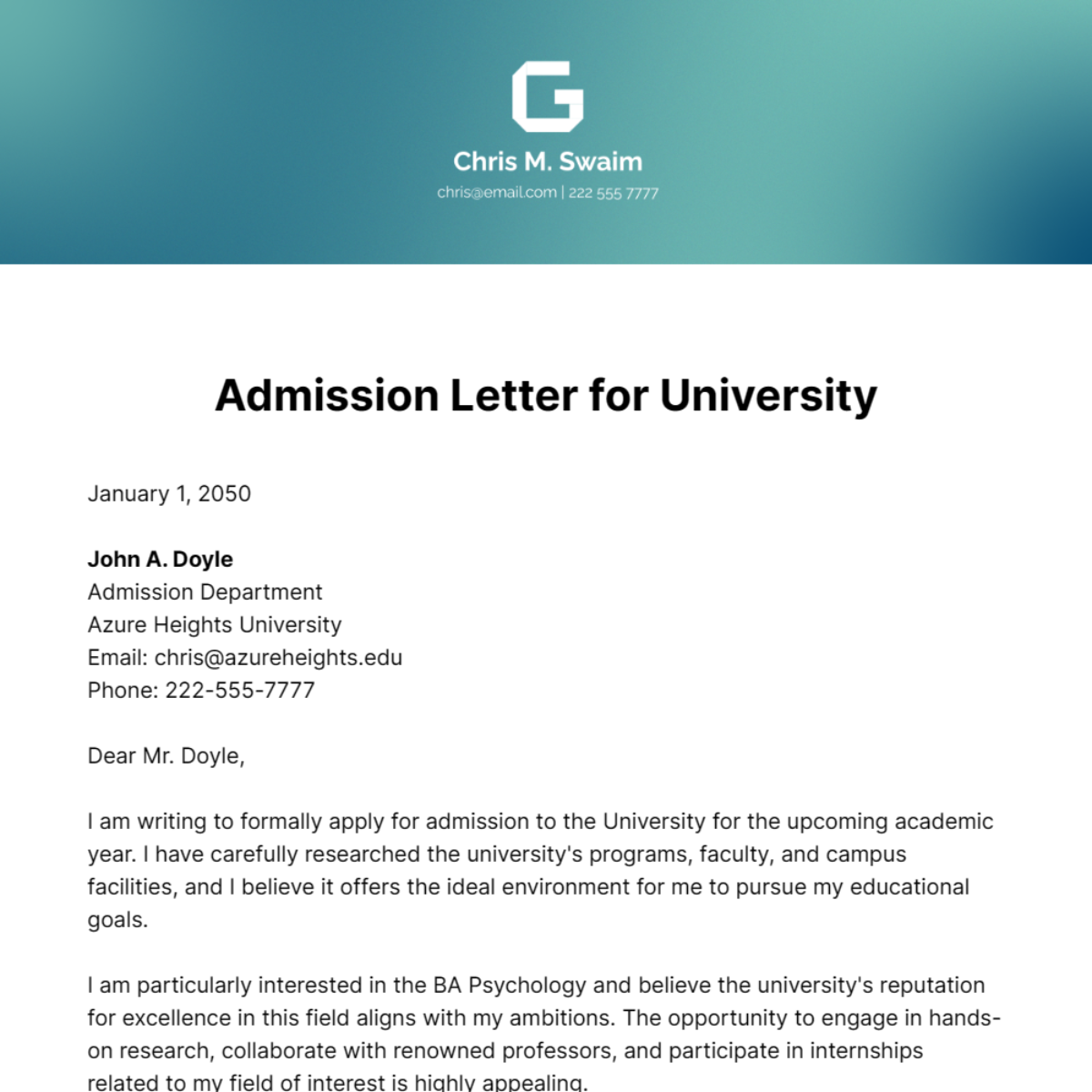 Free Admission Letter For University Template To Edit Online Free Admission Letter For University Template To Edit Online