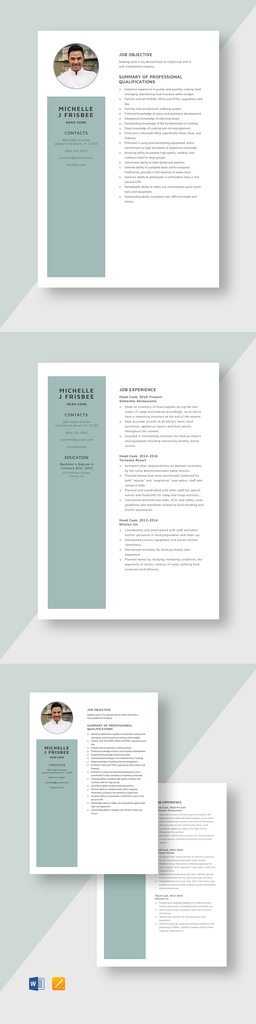 Free Head Cook Resume Template - Word, Apple Pages | Template.net