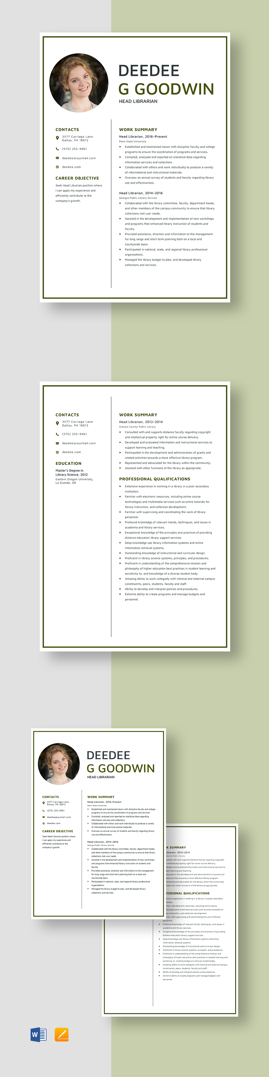 Free Head Librarian Resume Template - Word, Apple Pages | Template.net