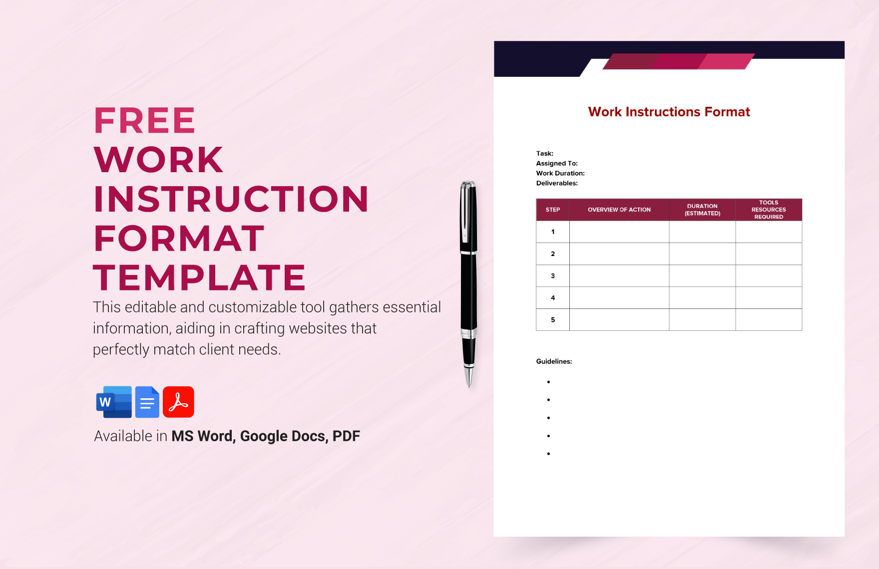 Free Work Order Format Template - Download in Word, Google Docs, Excel ...