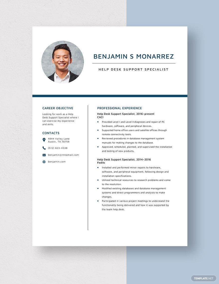 Help Desk Support Specialist Resume Template Word Apple Pages 
