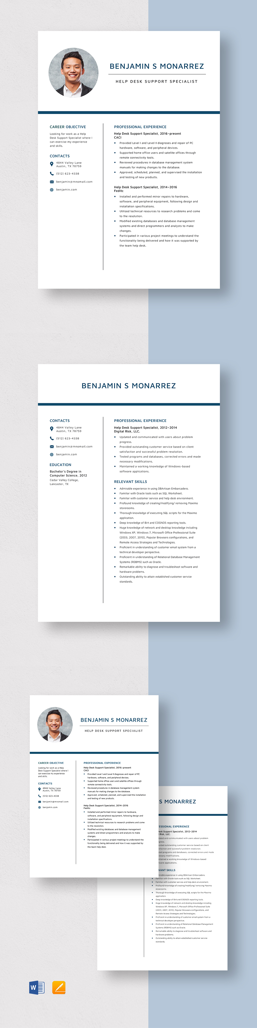 Help Desk Support Specialist Resume Template Word Apple Pages 