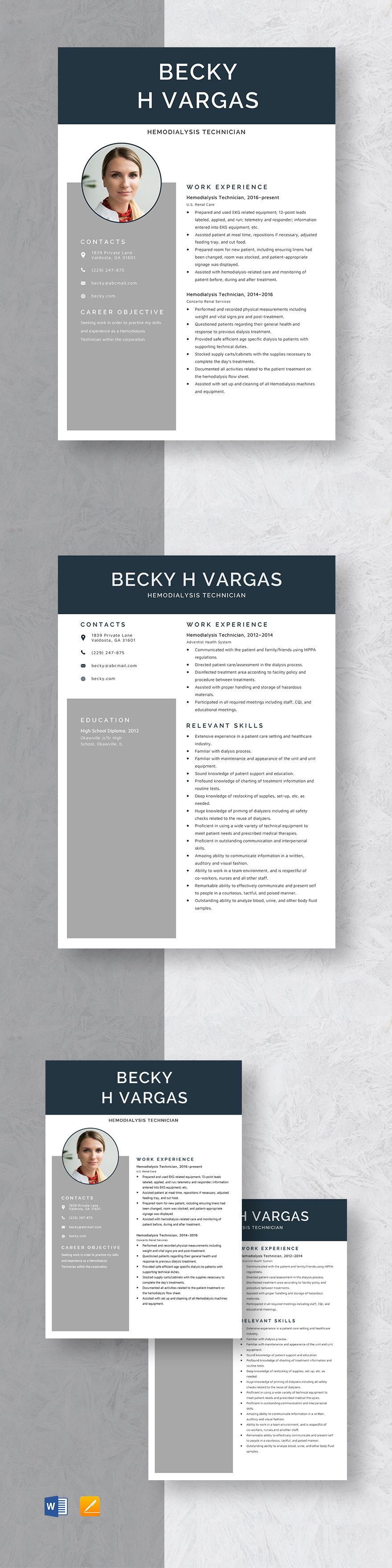 Free Hemodialysis Technician Resume Template - Word, Apple Pages ...