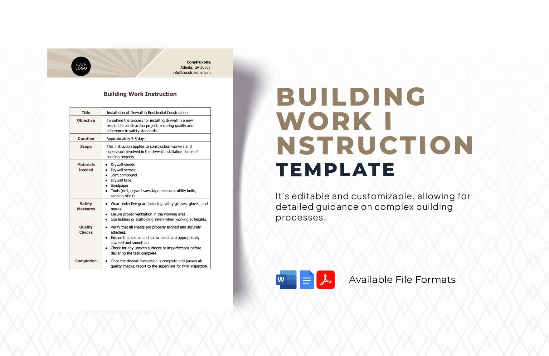 Free Building Work Instruction Template - Download in Word, Google Docs, PDF | Template.net