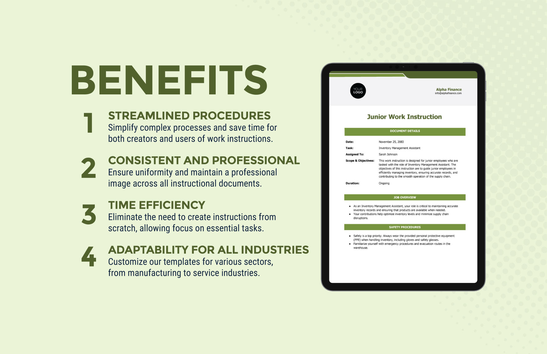 Junior Work Instruction Template - Download in Google Docs | Template.net