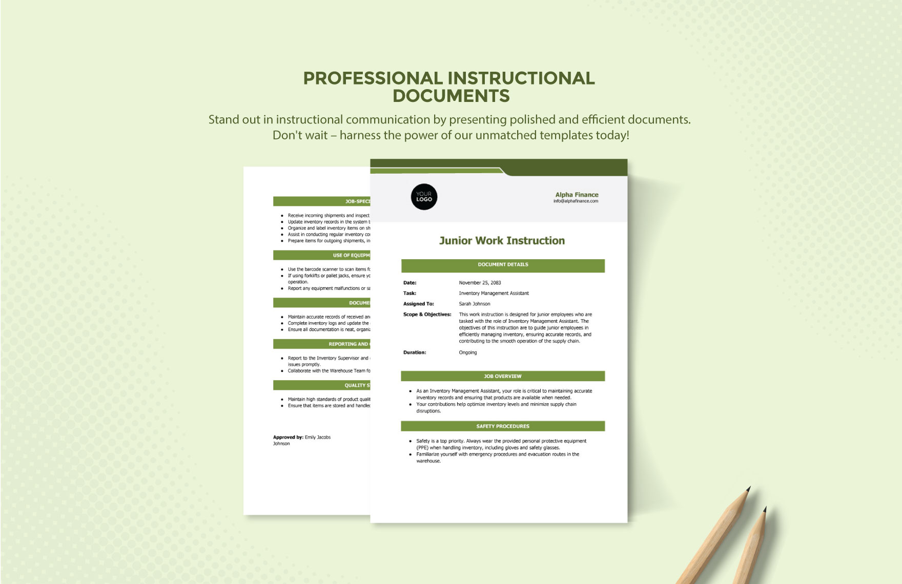 Junior Work Instruction Template - Download in Google Docs | Template.net