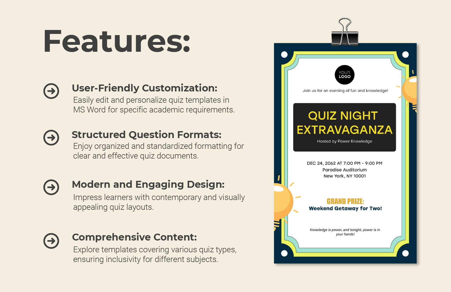 Quiz Poster Template - Download in Word, PDF, Illustrator, PSD, Apple ...
