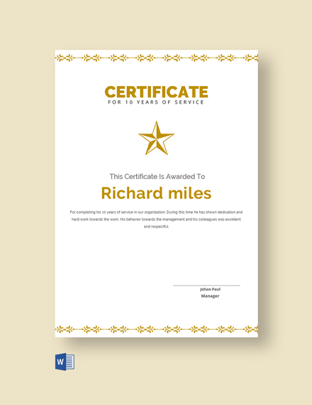 Certificate of Service Template - 15+ Word, PDF, PSD, AI, InDesign ...