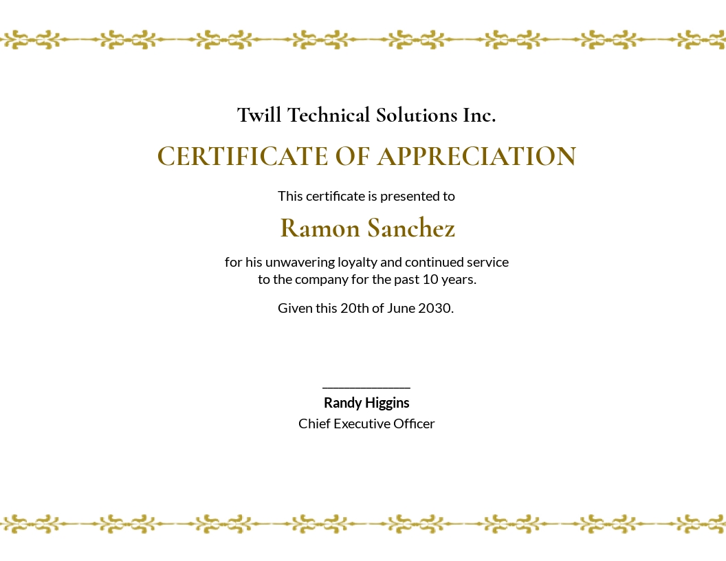 Printable Years Of Service Certificate