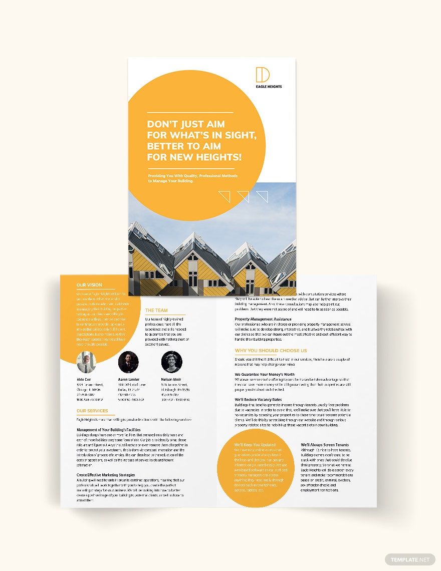 Building Management Bi Fold Brochure Template Google Docs Illustrator InDesign Word Apple 