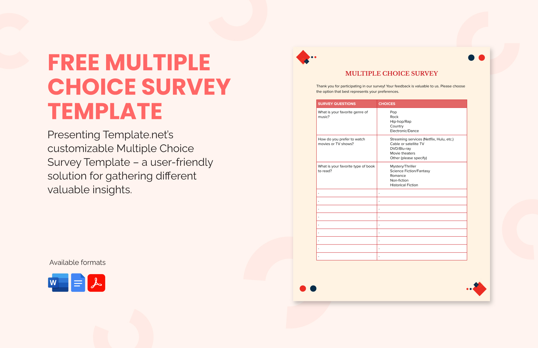 Free Multiple Choice Survey Template Download In Word Google Docs