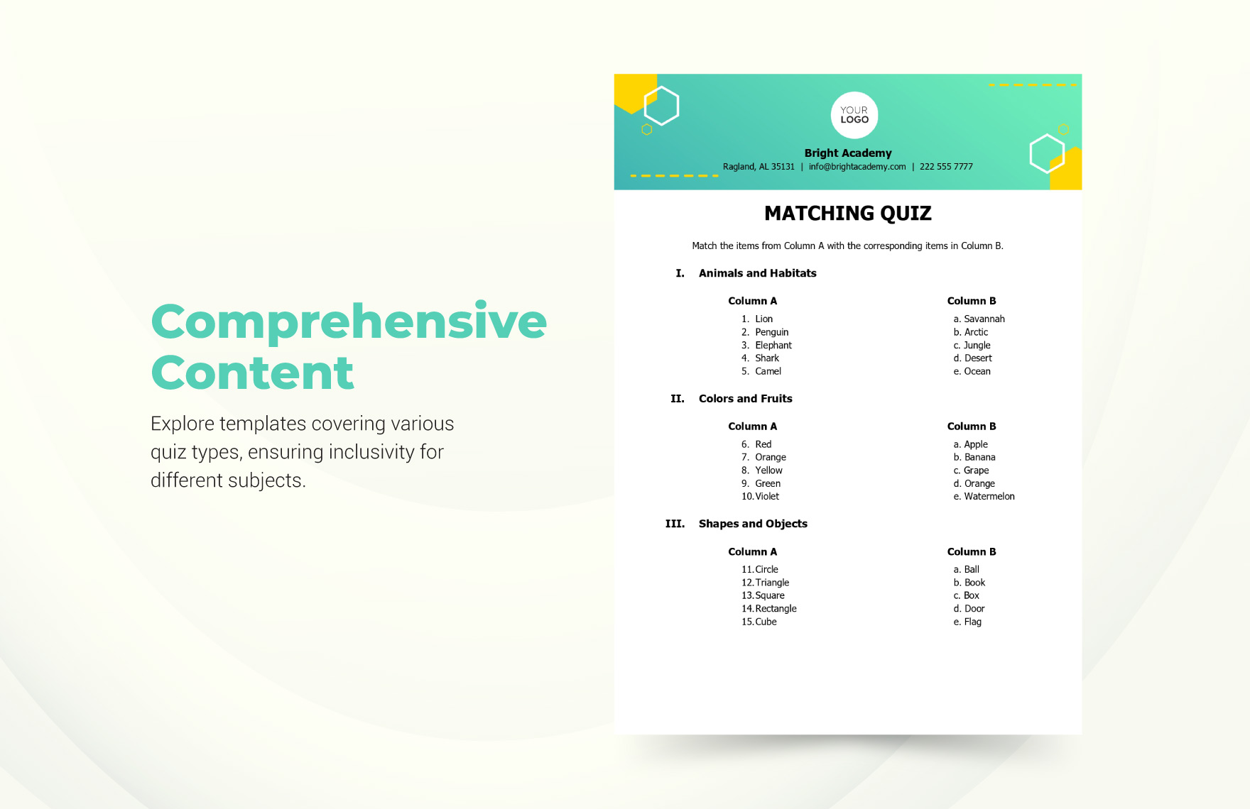 Matching Quiz Template In MS Word Portable Documents GDocsLink Matching Quiz Template In MS Word Portable Documents GDocsLink