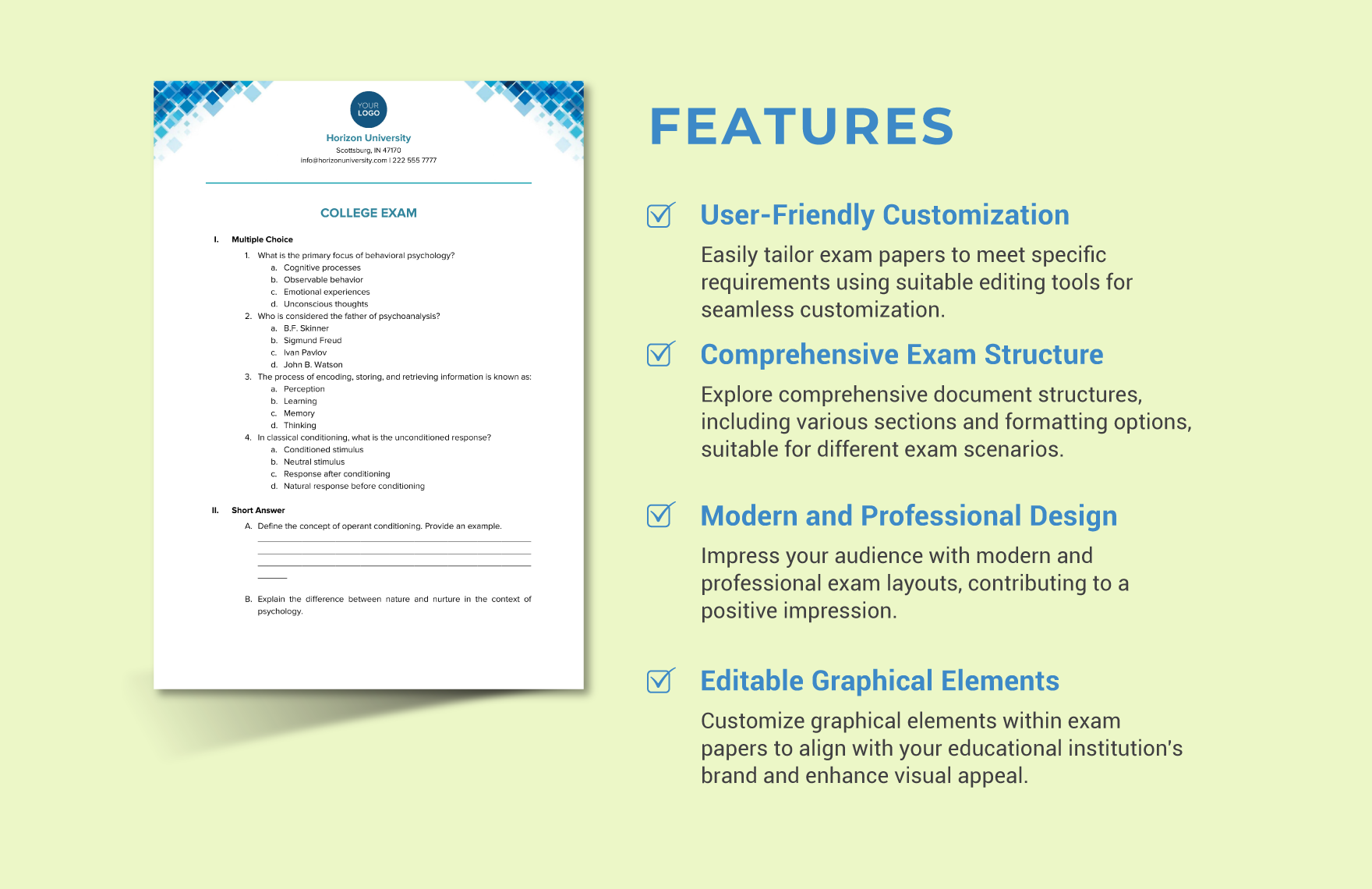 Free College Exam Template - Download in Word, Google Docs, PDF ...