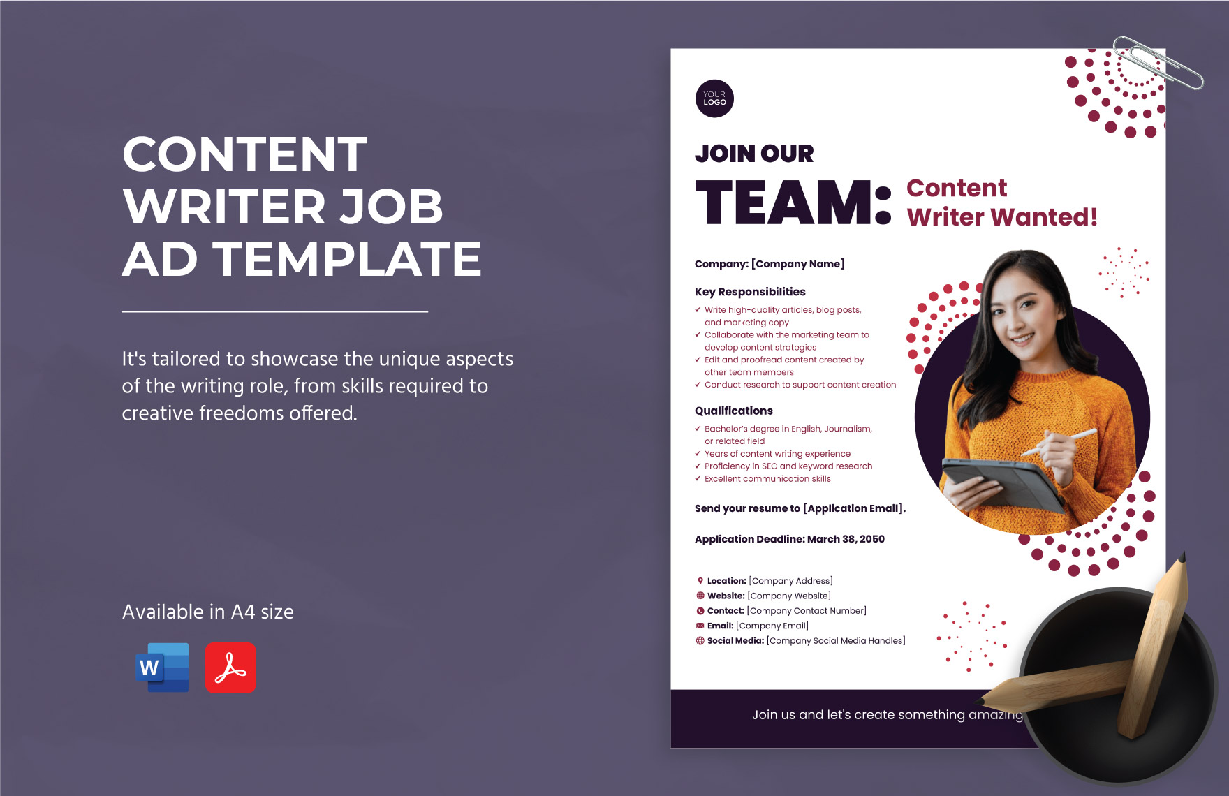 Content Writer Job Ad Template - Download in Word, PDF | Template.net