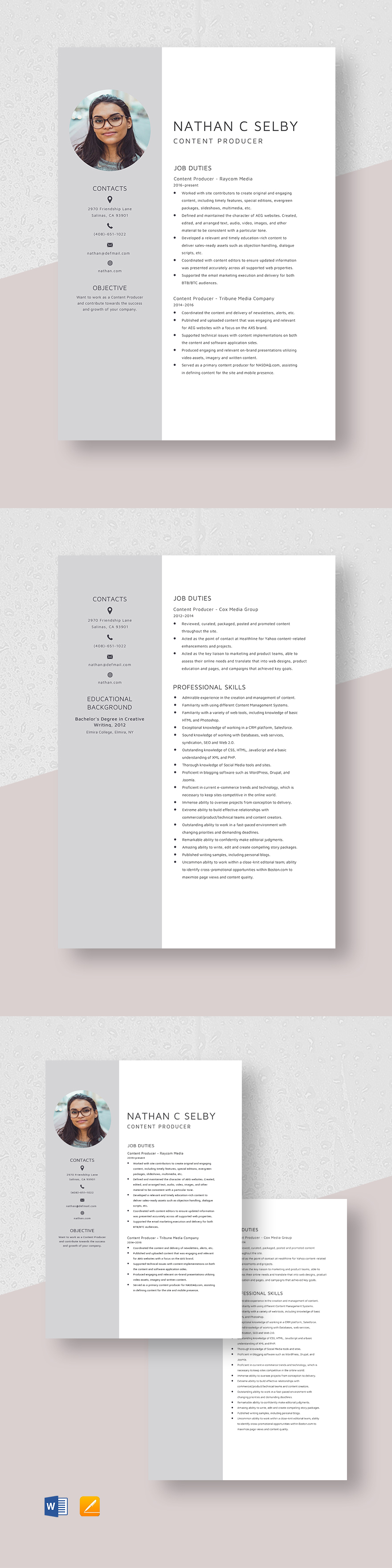 Content Producer Resume Template - Word, Apple Pages | Template.net