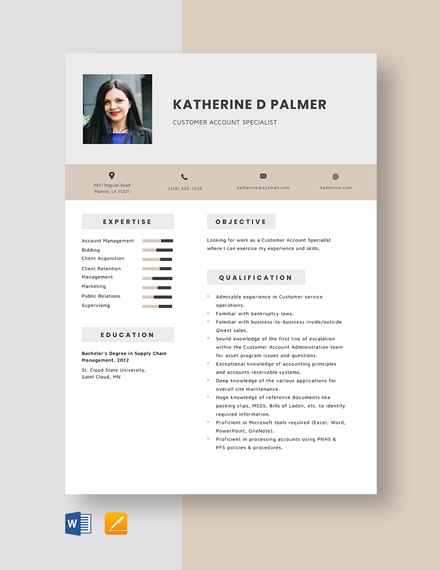 Customer Service Account Manager Resume - Download in Word, Apple Pages ...