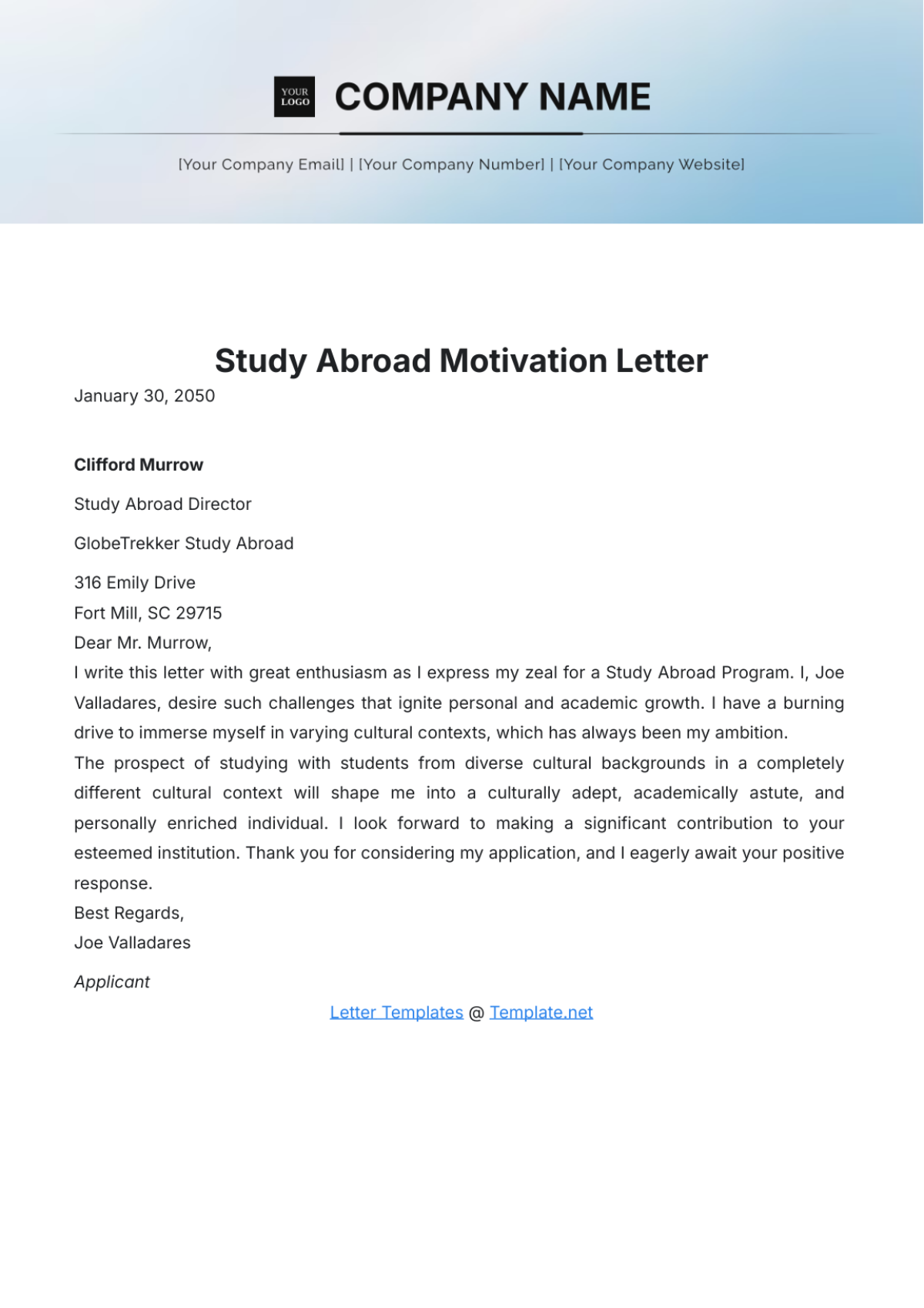 Study Abroad Motivation Letter Template - Edit Online & Download ...