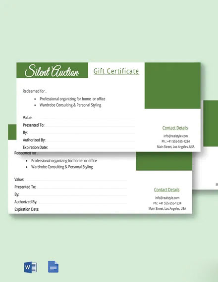 Auction Gift Certificate Template - Google Docs, Word | Template.net