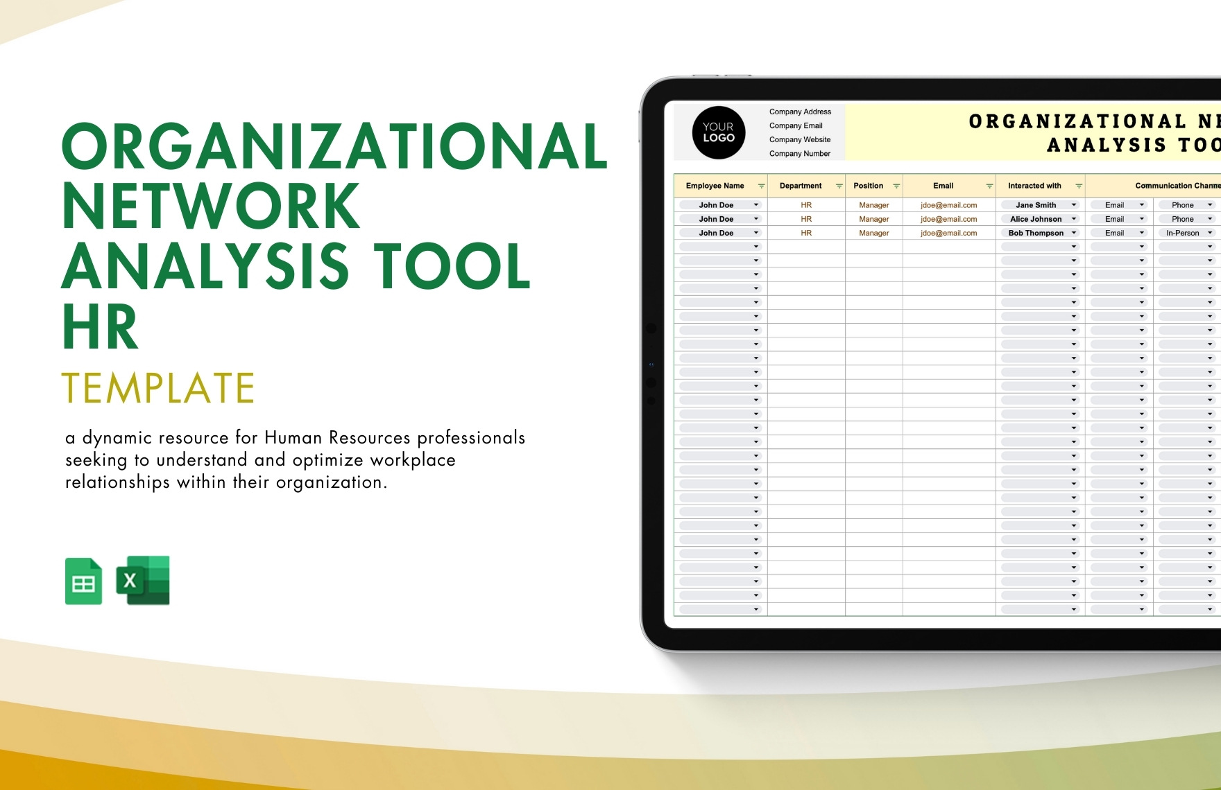 Organizational Network Analysis Tool HR Template In Excel Google